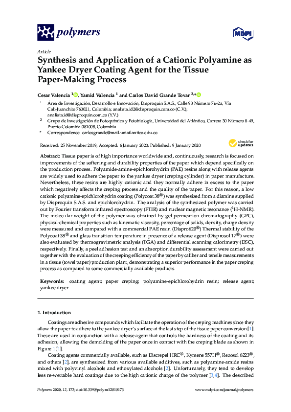 (PDF) Synthesis and Application of a Cationic Polyamine as Yankee Dryer ...