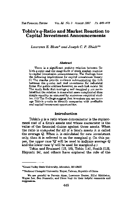 (PDF) Tobin's q-Ratio and Market Reaction to Capital Investment ...