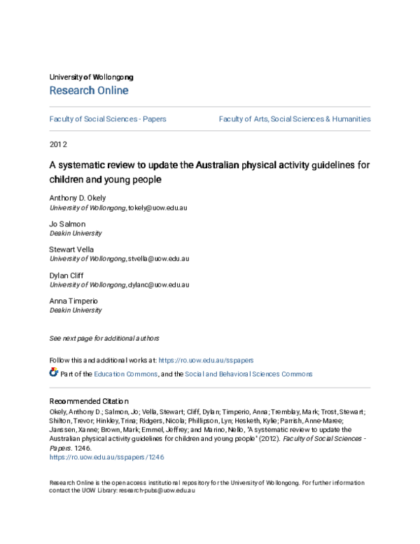 (PDF) A systematic review to update the Australian physical activity ...