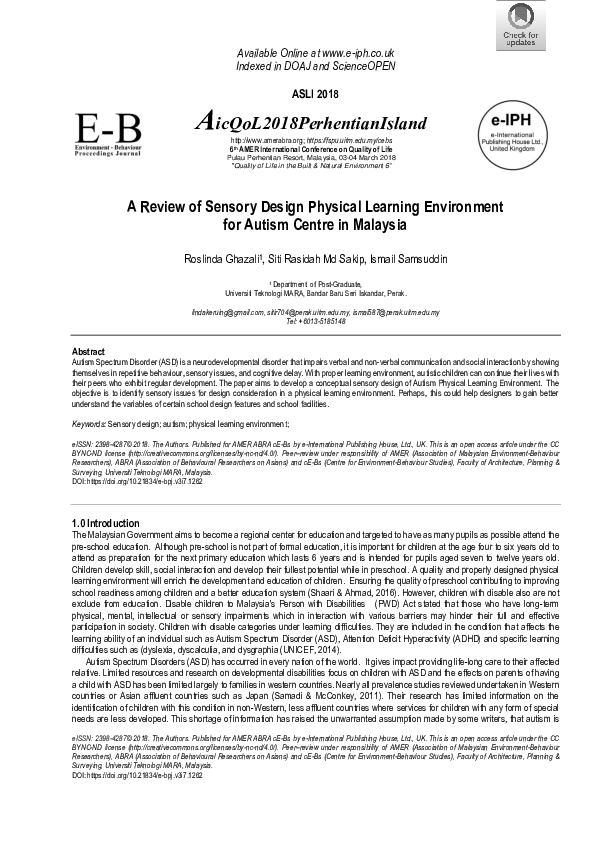 (PDF) A Review of Sensory Design Physical Learning Environment for ...