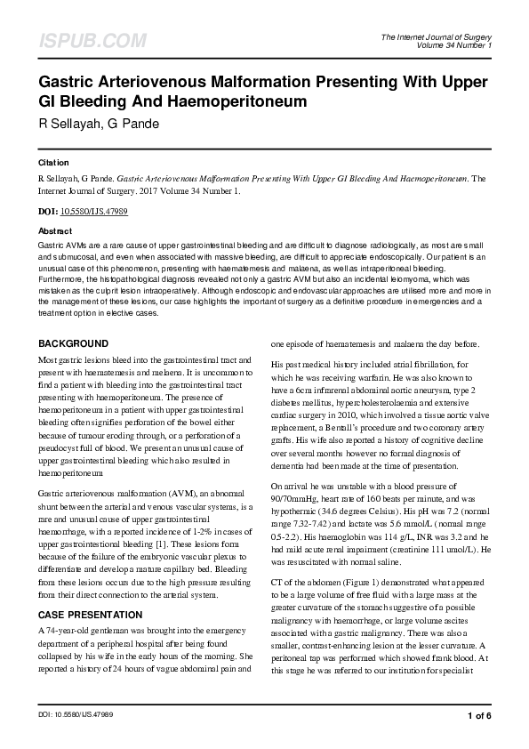 (PDF) Gastric Arteriovenous Malformation Presenting With Upper GI ...