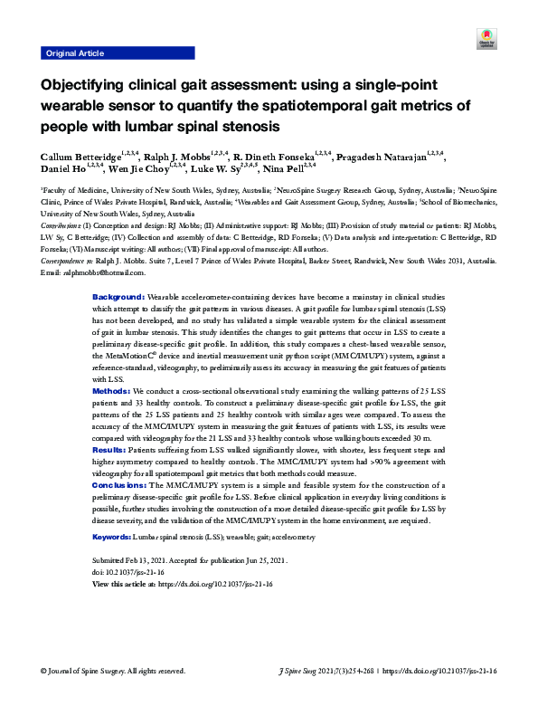 Pdf Objectifying Clinical Gait Assessment Using A Single Point