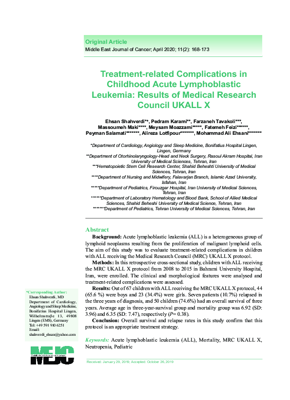 (PDF) Treatment-related Complications in Childhood Acute Lymphoblastic ...