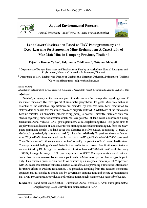 (PDF) Land Cover Classification Based on UAV Photogrammetry and Deep Learning for Supporting ...