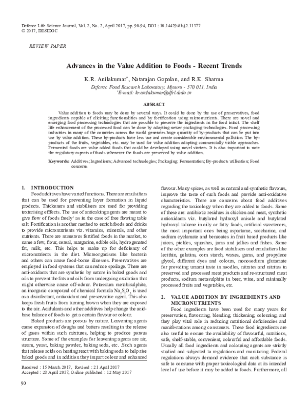 (PDF) Advances in the Value Addition to Foods-recent Trends | Natarajan ...