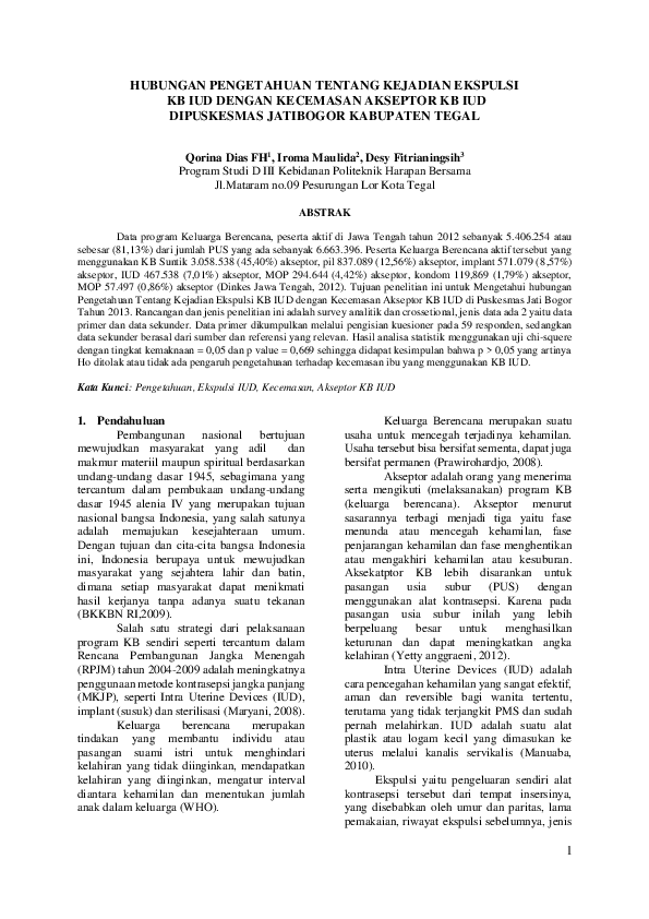 (PDF) Hubungan Pengetahuan Tentang Kejadian Ekspulsi KB Iud Dengan ...