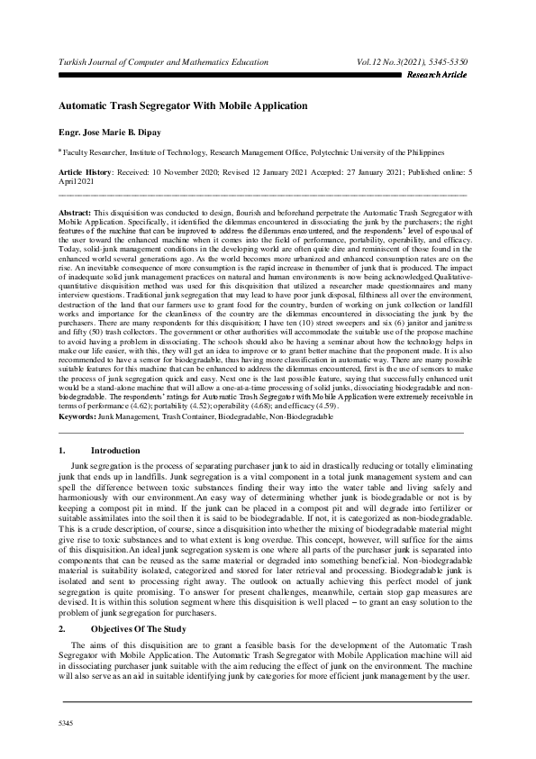 (PDF) Automatic Trash Segregator With Mobile Application
