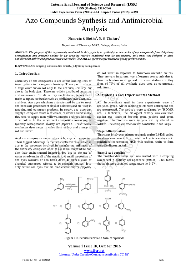 (PDF) Azo Compounds Synthesis and Antimicrobial Analysis