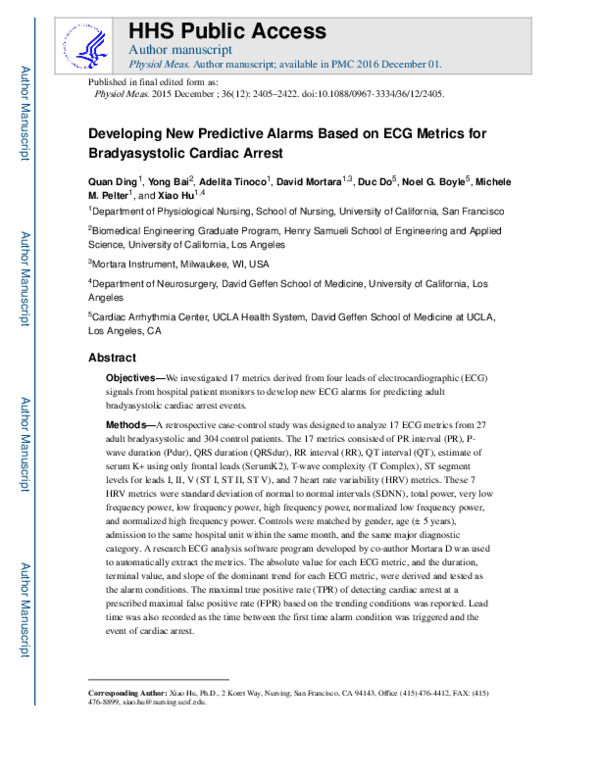 (PDF) Developing new predictive alarms based on ECG metrics for ...