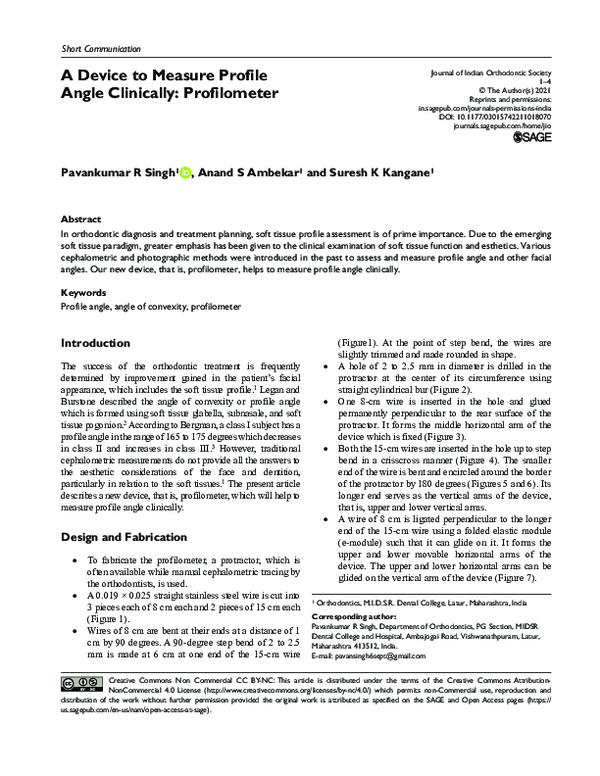 (PDF) A Device to Measure Profile Angle Clinically: Profilometer