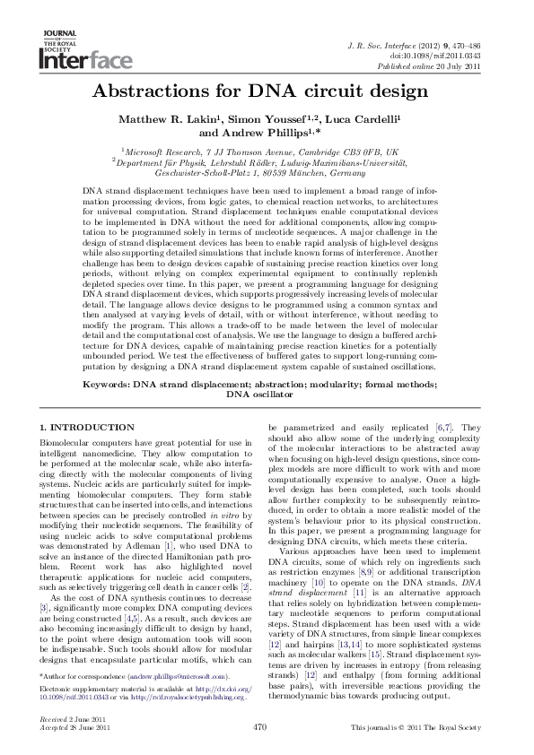 (PDF) Abstractions for DNA circuit design