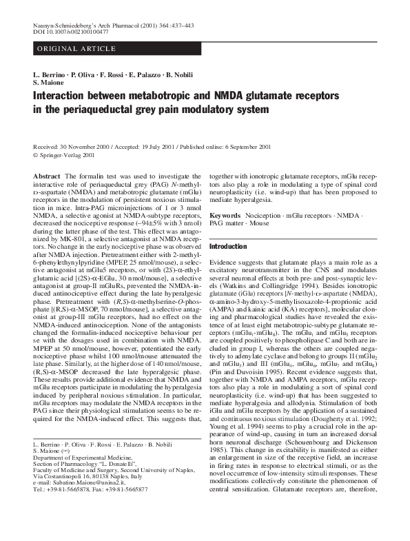 (PDF) Interaction between metabotropic and NMDA glutamate receptors in ...