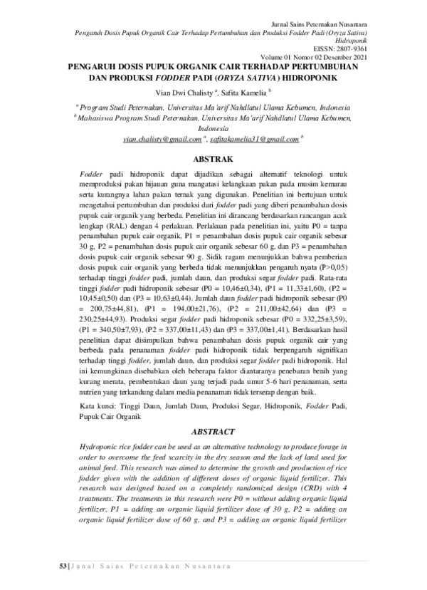 (PDF) Pengaruh Dosis Pupuk Organik Cair Terhadap Pertumbuhan Dan Produksi Fodder Padi (Oryza ...