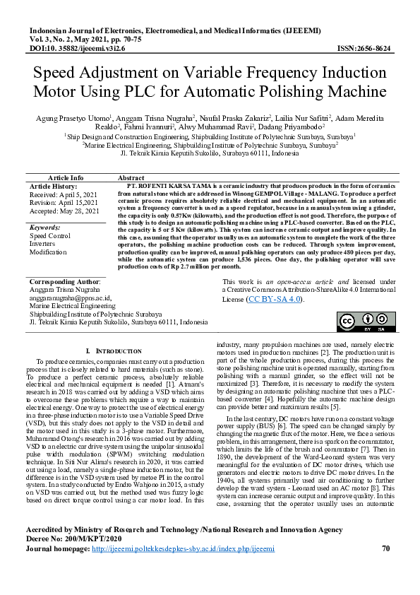 (PDF) Speed Adjustment on Variable Frequency Induction Motor Using PLC for Automatic Polishing ...