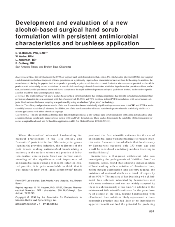 (PDF) Development and evaluation of a new alcohol-based surgical hand ...