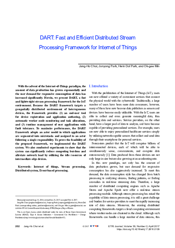 (PDF) DART: Fast and Efficient Distributed Stream Processing Framework ...