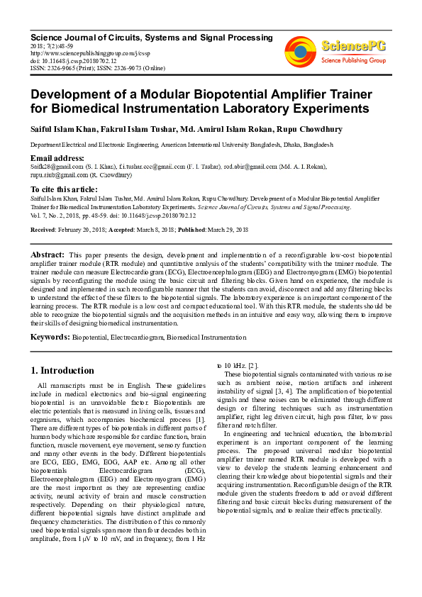 (PDF) Development of a Modular Biopotential Amplifier Trainer for ...