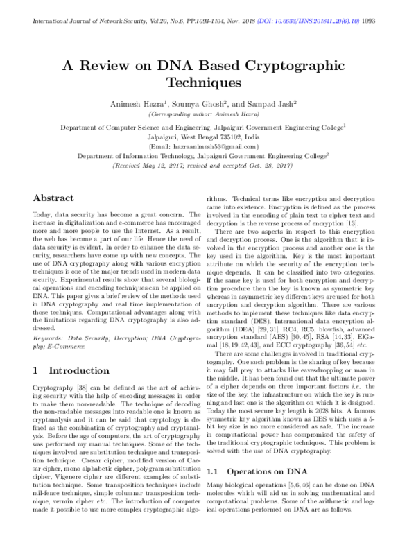 (PDF) A Review on DNA Based Cryptographic Techniques