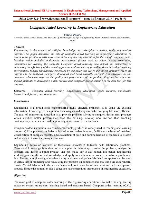 (PDF) Computer Aided Learning In Engineering Education