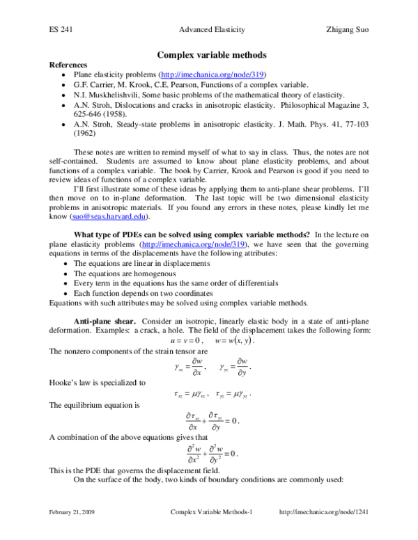 (PDF) Complex Variable Methods