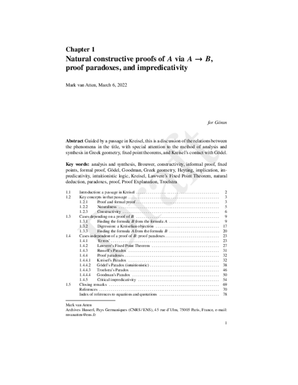 Pdf Natural Constructive Proofs Of A Via A B Proof Paradoxes And Impredicativity Mark Van