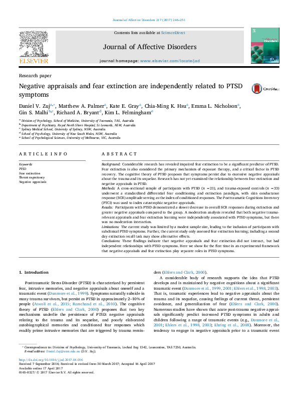 (PDF) Negative appraisals and fear extinction are independently related ...