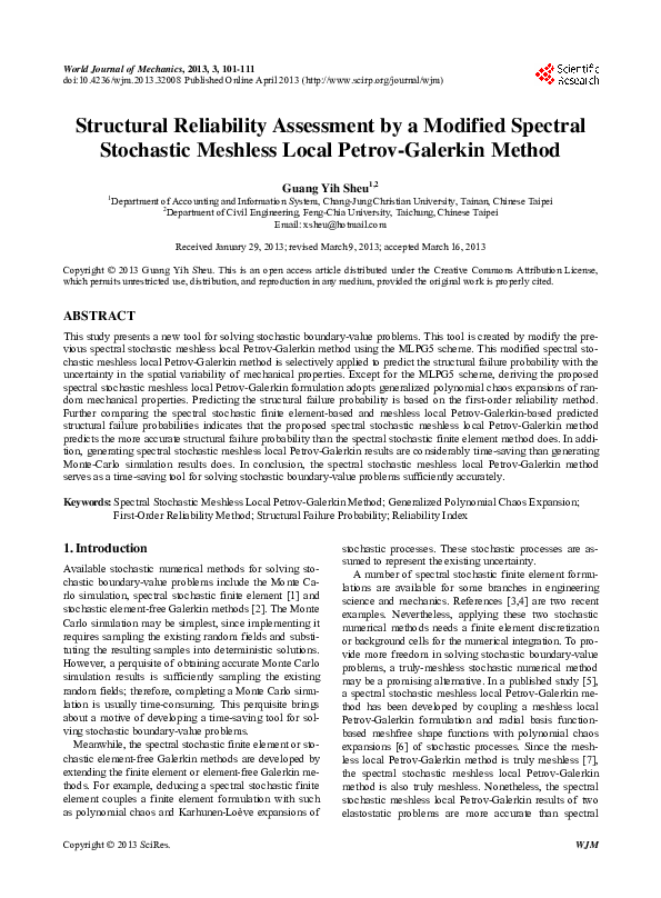 (PDF) Structural Reliability Assessment by a Modified Spectral Stochastic Meshless Local Petrov ...