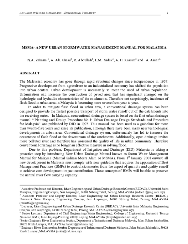 (PDF) Msma- a New Urban Stormwater Management Manual for Malaysia