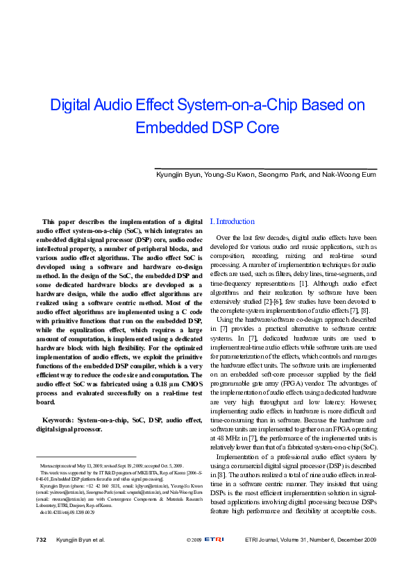 Pdf Digital Audio Effect System On A Chip Based On Embedded Dsp Core