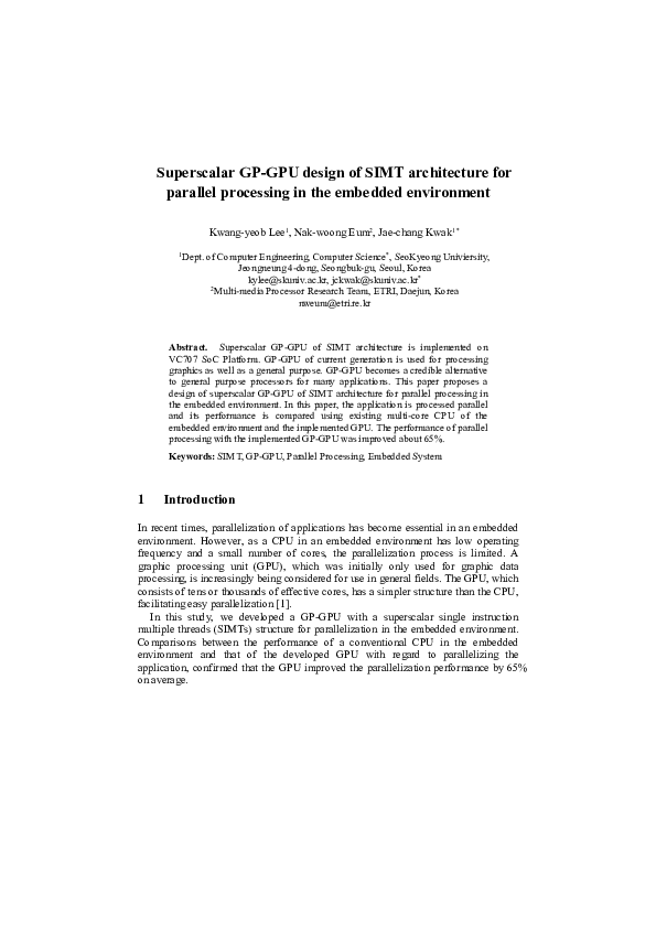 (PDF) Superscalar GP-GPU design of SIMT architecture for parallel processing in the embedded ...