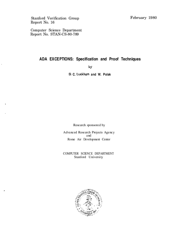 (PDF) ADA exceptions: specification and proof techniques