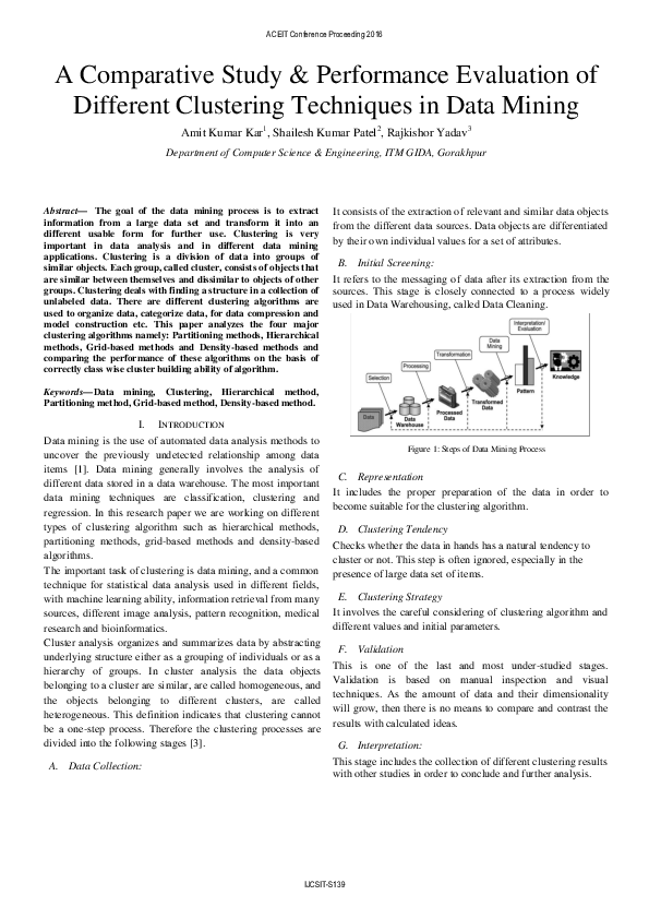 (PDF) A Comparative Study & Performance Evaluation of Different Clustering Techniques in Data Mining