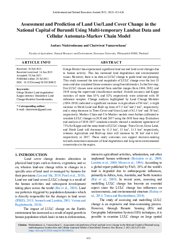 (PDF) Assessment and Prediction of Land Use/Land Cover Change in the ...