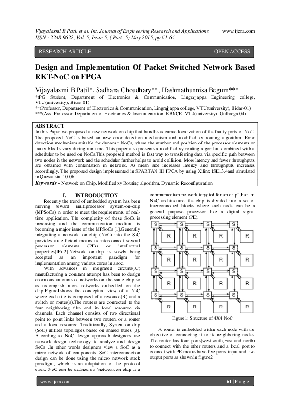 Pdf Design And Implementation Of Packet Switched Network Based Rkt Noc On Fpga