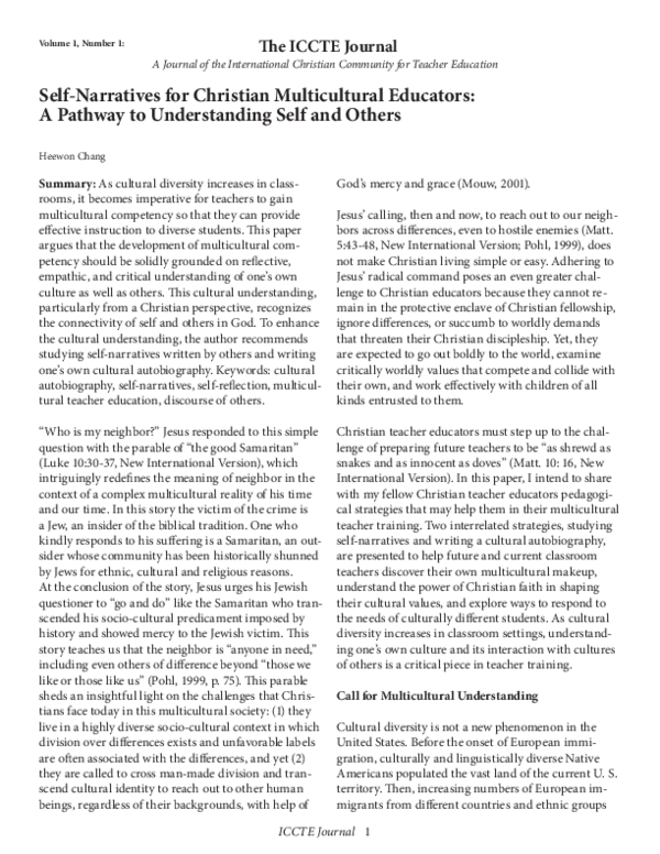 (PDF) Self-Narratives for Christian Multicultural Educators: A Pathway ...