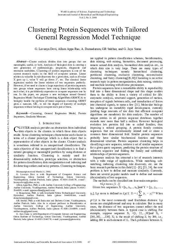 (PDF) Clustering Protein Sequences with Tailored General Regression Model Technique