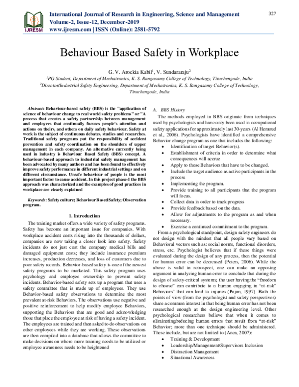 (PDF) Behaviour Based Safety in Workplace