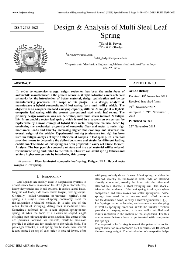 (PDF) Design & Analysis of Multi Steel Leaf Spring