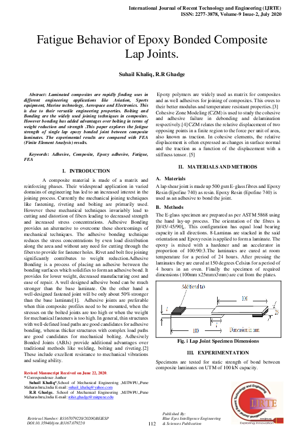 (PDF) Fatigue Behavior of Epoxy Bonded Composite Lap Joints