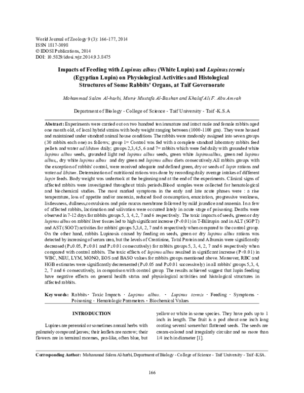 (PDF) Impacts of Feeding with Lupinus albus (White Lupin) and Lupinus ...