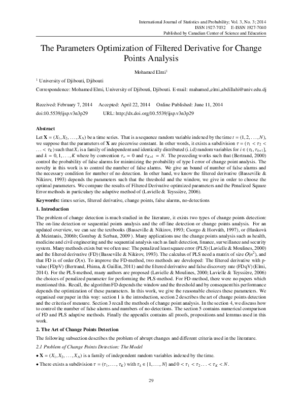 (PDF) The Parameters Optimization of Filtered Derivative for Change Points Analysis
