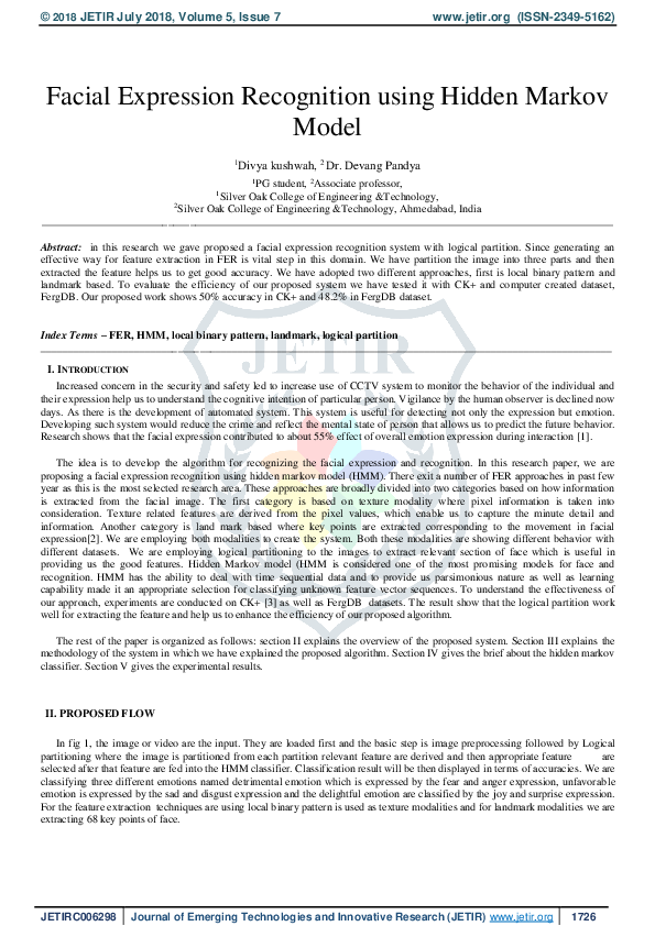 (PDF) Facial Expression Recognition using Hidden Markov Model