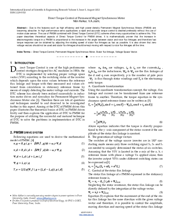 (PDF) Direct Torque Control of Permanent Magnet Synchronous Motor
