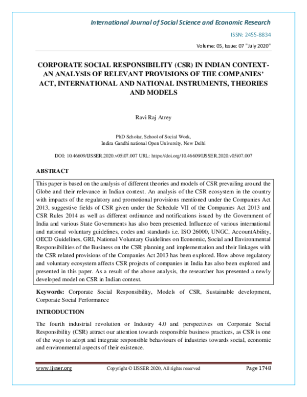 (PDF) Corporate Social Responsibility (CSR) in Indian Contextan ...