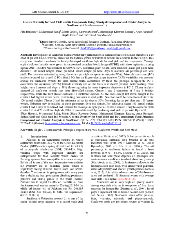 (PDF) Genetic Diversity for Seed Yield and its Components Using Principal Component and Cluster ...
