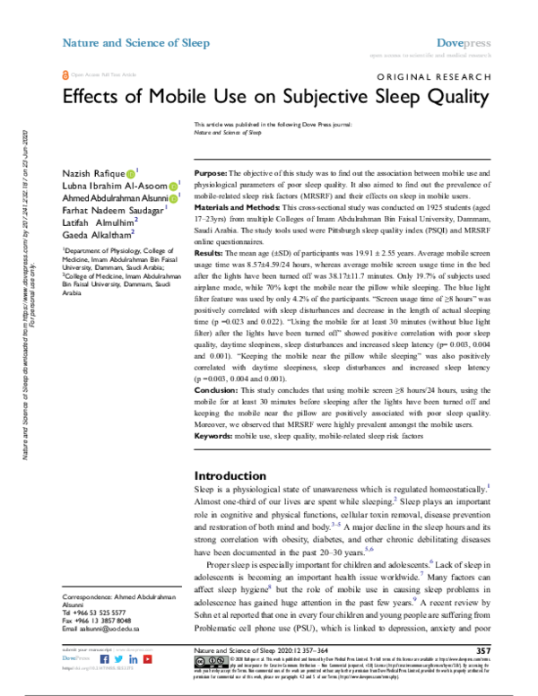 (PDF) Effects of Mobile Use on Subjective Sleep Quality