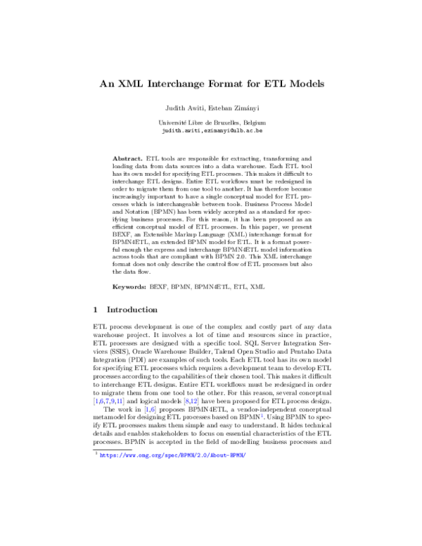 (PDF) An XML Interchange Format for ETL Models