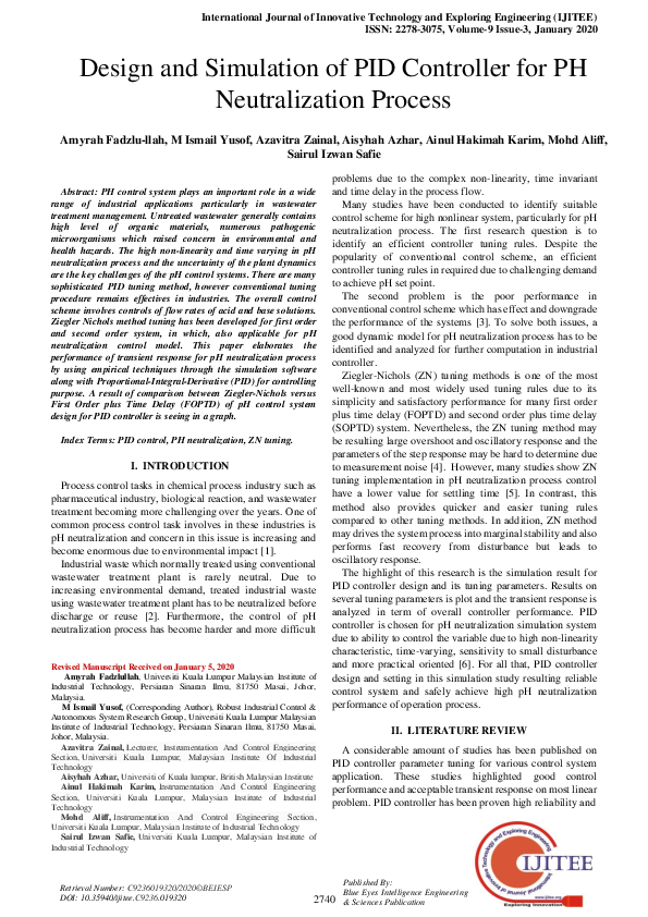 (PDF) Design and Simulation of PID Controller for PH Neutralization Process