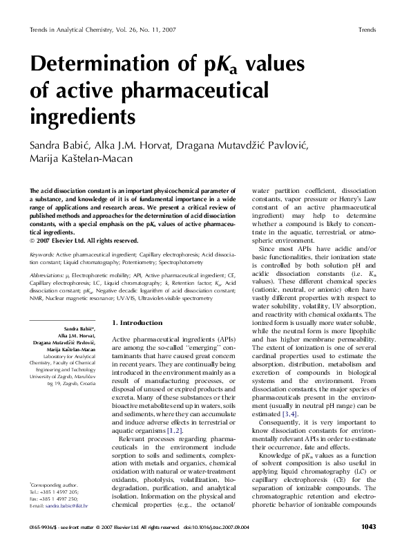 (PDF) Determination of pKa values of active pharmaceutical ingredients