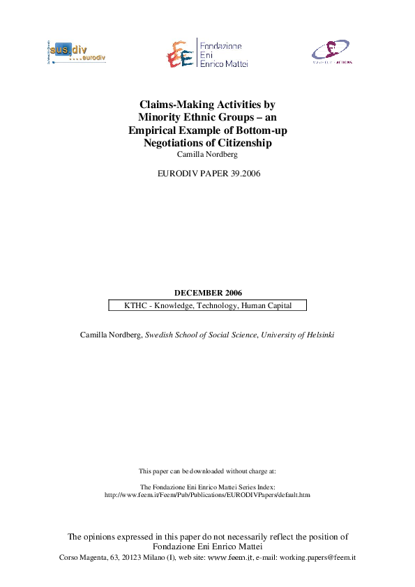 (PDF) Claims-Making Activities by Minority Ethnic Groups – an Empirical ...